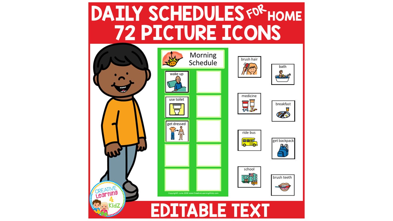 Daily Schedule Boards for Home Visual Picture Icon Cards Autism PCS ...