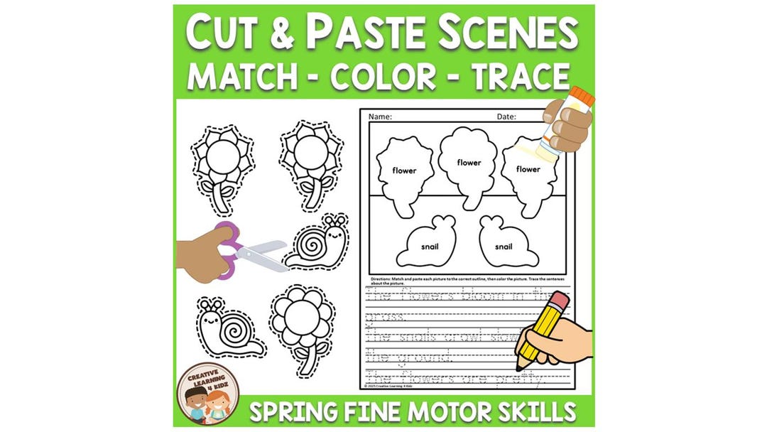 Spring Cut and Paste Scenes Match Color Trace Write Fine Motor Skills ...