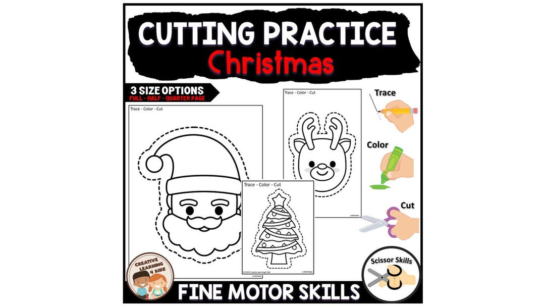Cutting Practice Christmas Scissor Skills Worksheets Fine Motor Skills ...