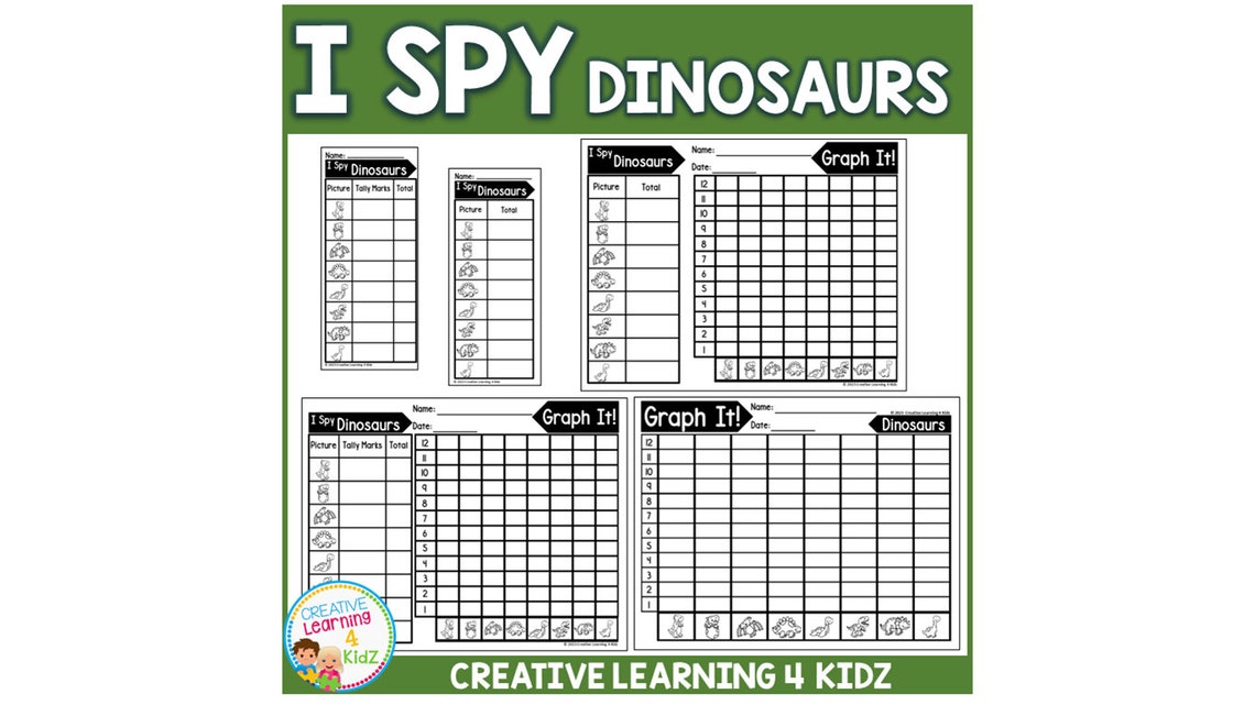 I Spy Dinosaurs Counting, Coloring, Tally and Graphing Activities - Etsy