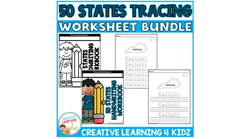 50 States Handwriting Practice Tracing Worksheets USA Geography - Etsy