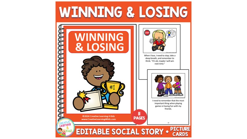 Social Story Winning & Losing Book + Cards Autism - Editable - Etsy