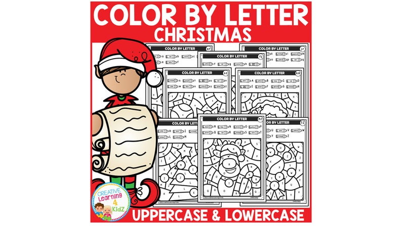 Christmas Color by Letter Recognition Alphabet Worksheets - Etsy