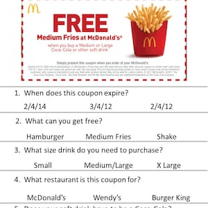 Life Skills: Reading Restaurant Coupons Worksheets - Special Education ...