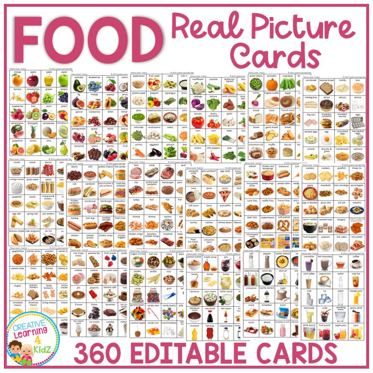 Food Cards 360 Real Pictures (editable) Flashcards PCS - Etsy UK