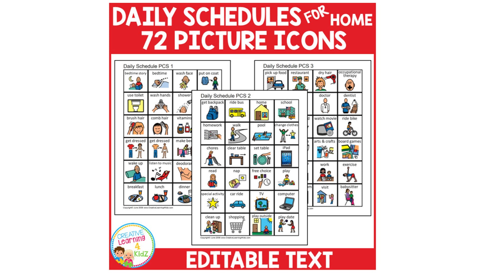 Daily Schedule Boards for Home Visual Picture Icon Cards Autism PCS ...
