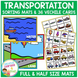Transportation Sorting Mats Vehicle Cards Land Air Water Activity Early ...