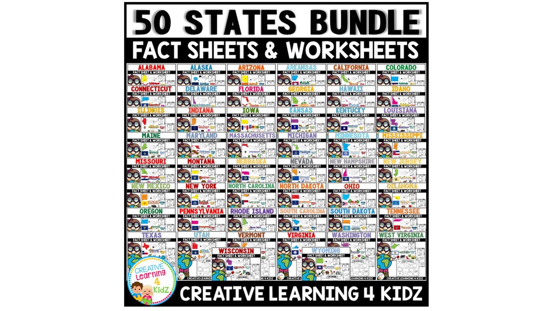 50 States Fact Sheets + Worksheets Bundle - Etsy
