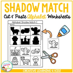 Shadow Matching Alphabet Cut & Paste Worksheets - Etsy