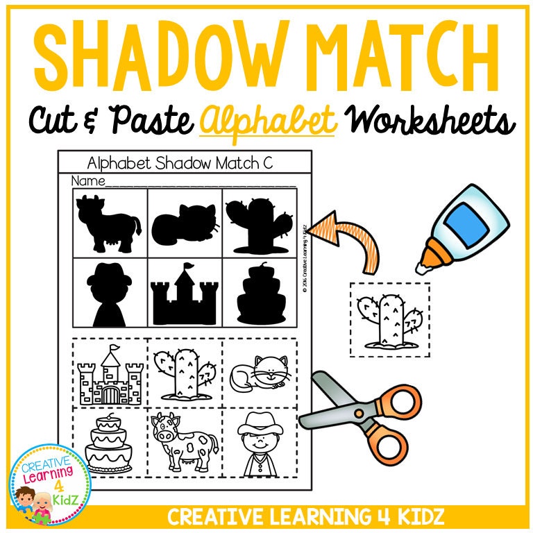 Shadow Matching Alphabet Cut & Paste Worksheets - Etsy