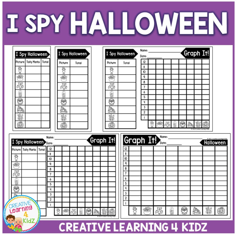 I Spy Halloween Counting, Coloring, Tally and Graphing Activities - Etsy