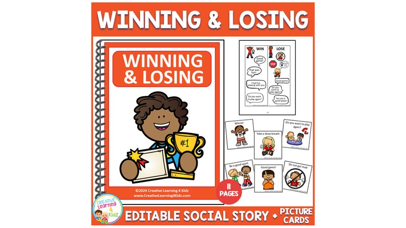 Social Story Winning & Losing Book + Cards Autism - Editable - Etsy