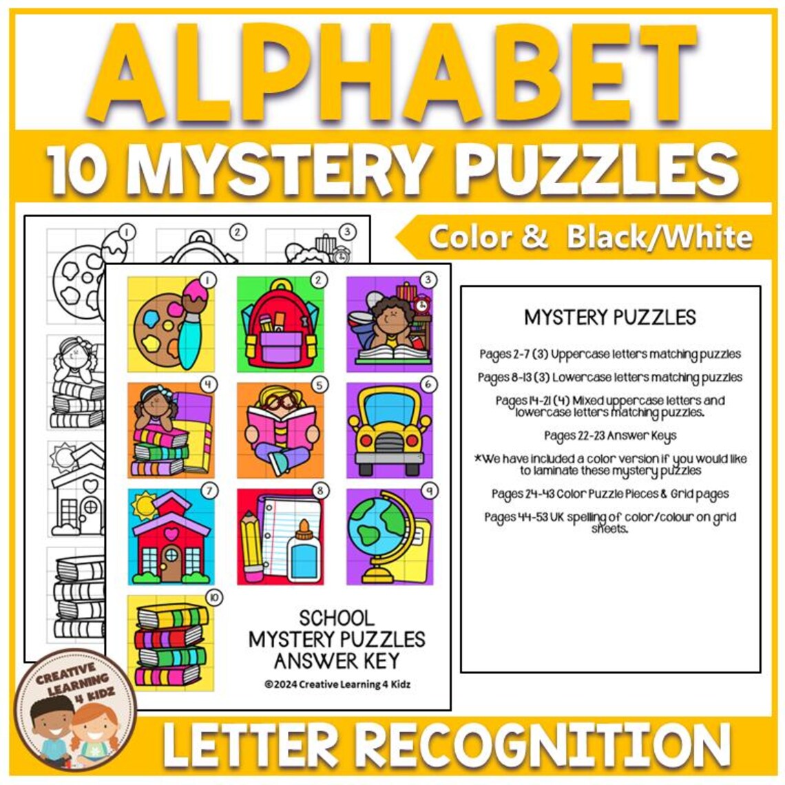 Back to School Alphabet Matching Mystery Puzzles Letter Recognition - Etsy