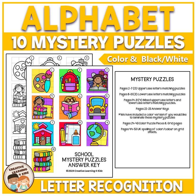 Back to School Alphabet Matching Mystery Puzzles Letter Recognition - Etsy