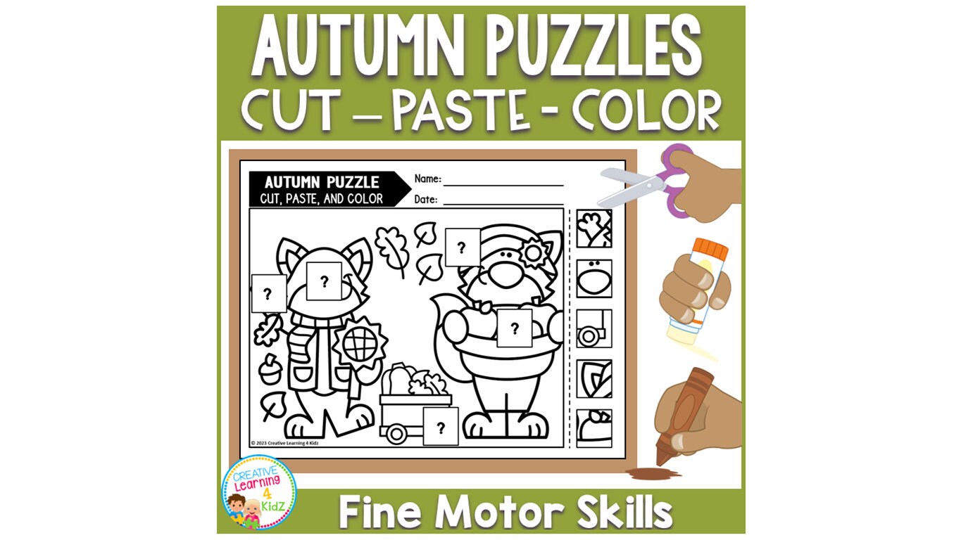 Autumn Puzzles Cut and Paste Activity Fall Fine Motor Skills - Etsy
