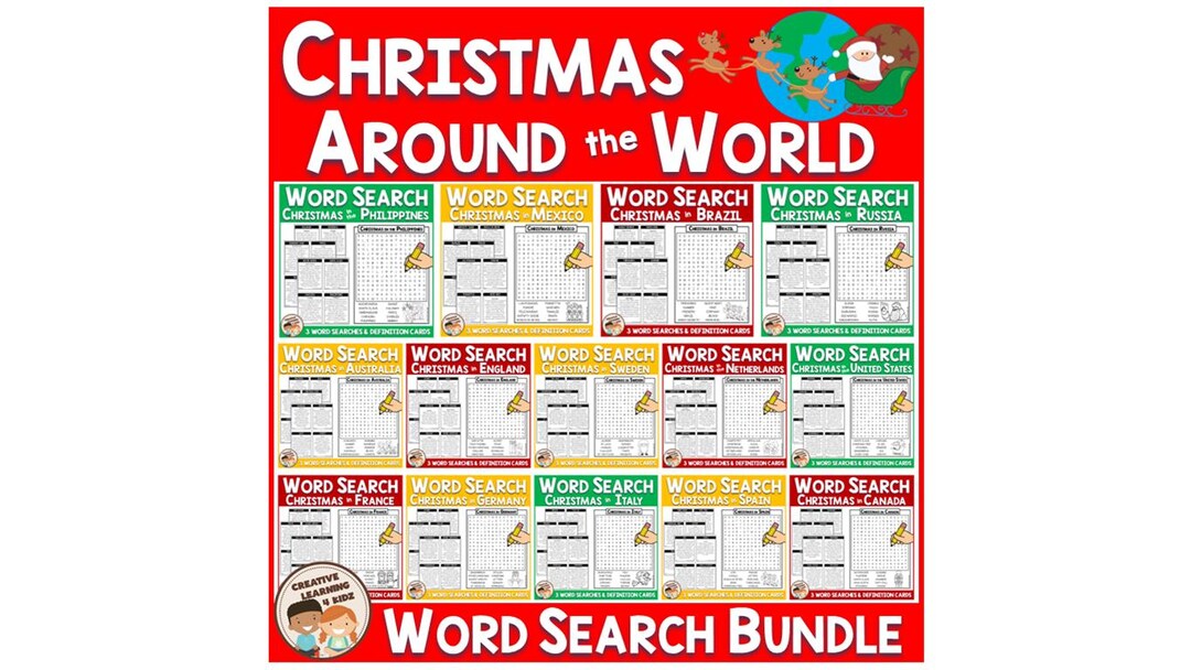 Christmas Around the World Word Search Puzzles + Definition Cards ...