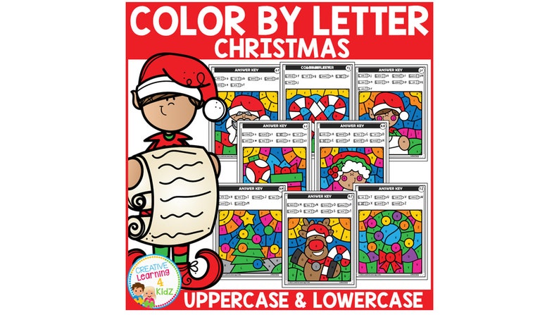 Christmas Color by Letter Recognition Alphabet Worksheets - Etsy