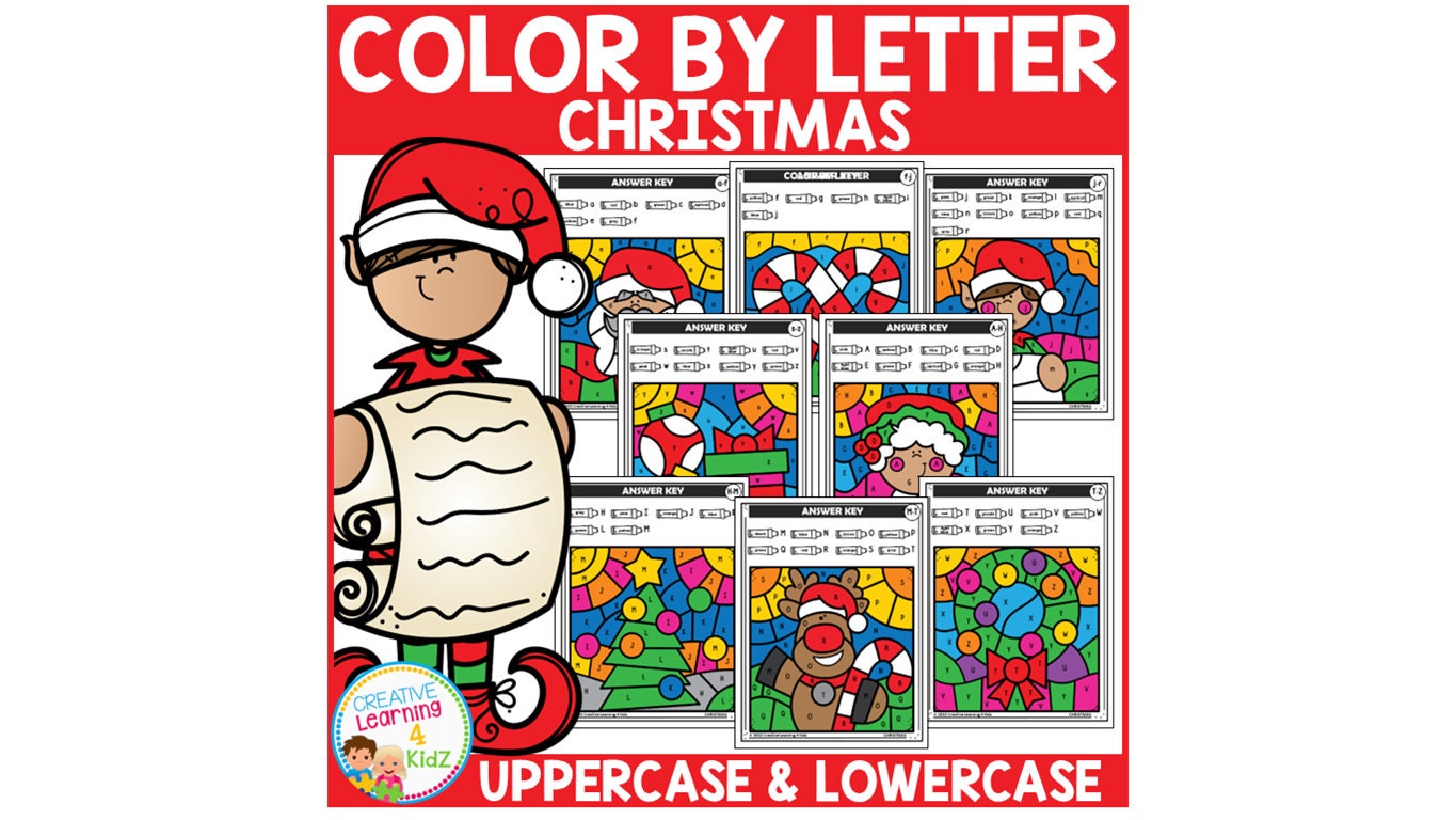 Christmas Color by Letter Recognition Alphabet Worksheets - Etsy