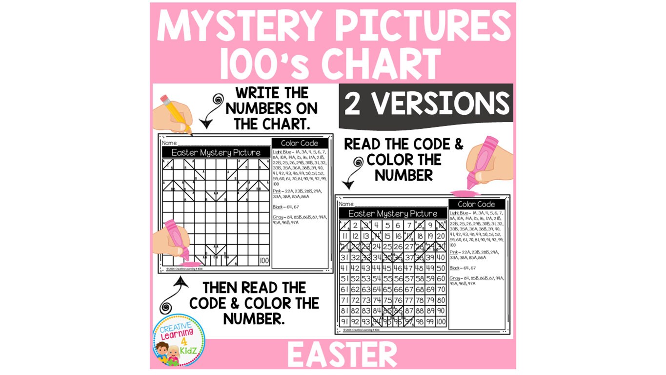 Easter Mystery Pictures 100's Chart Color by Number - Etsy