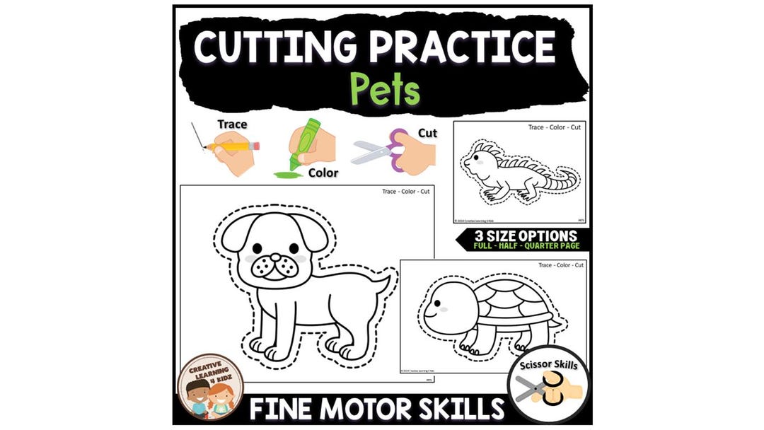 Cutting Practice Pets Scissor Skills Worksheets Fine Motor Skills - Etsy