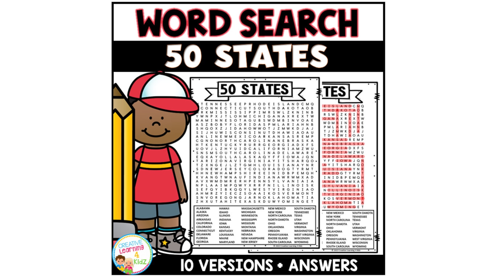 50 States Word Search Puzzle Printable USA Geography Worksheets - Etsy