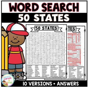 50 States Word Search Puzzle Worksheets USA Geography - Etsy Australia