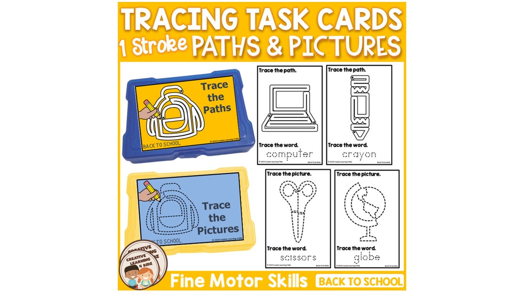 Back to School 1-stroke Tracing Paths and Pictures Task Cards - Etsy