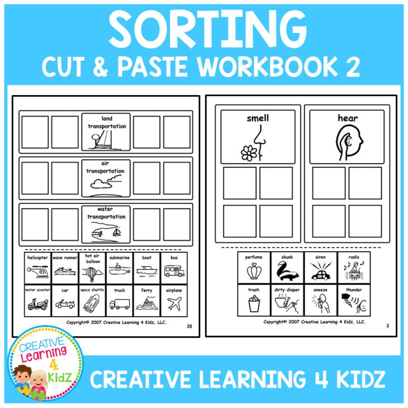 Cut & Paste Sorting Workbook 2 ABA Autism - Etsy