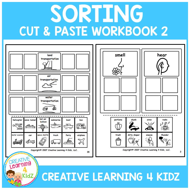 Cut & Paste Sorting Workbook 2 ABA Autism - Etsy