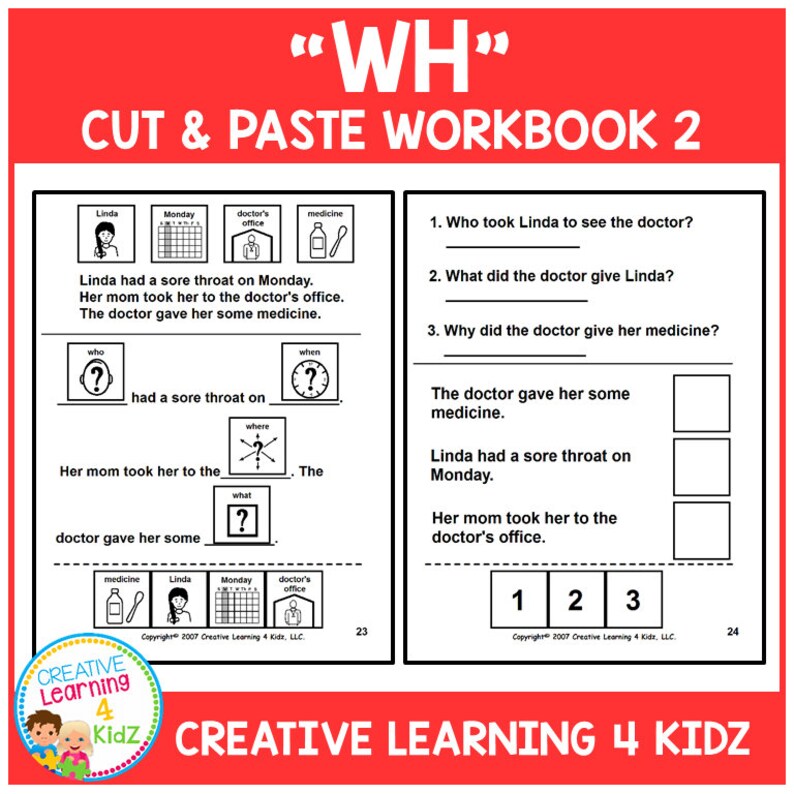 Cut & Paste WH Questions Workbook 2 ABA Autism - Etsy