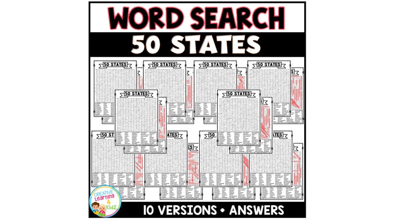 50 States Word Search Puzzle Worksheets USA Geography - Etsy