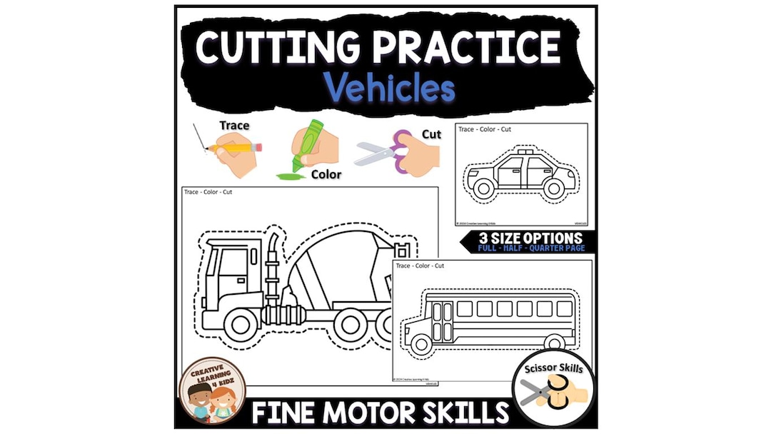 Cutting Practice Vehicles Scissor Skills Worksheets Fine Motor Skills ...