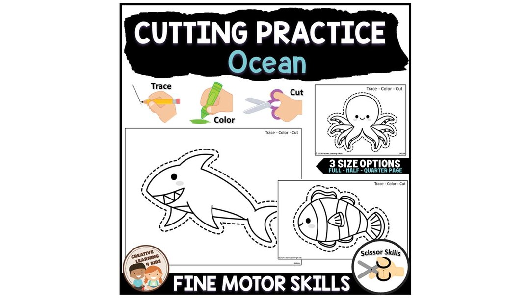 Cutting Practice Ocean Scissor Skills Worksheets Fine Motor Skills - Etsy