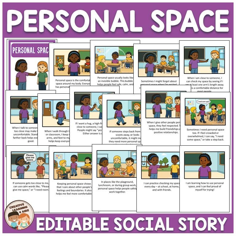 Personal Space Social Story (editable) | Understanding Boundaries for ...
