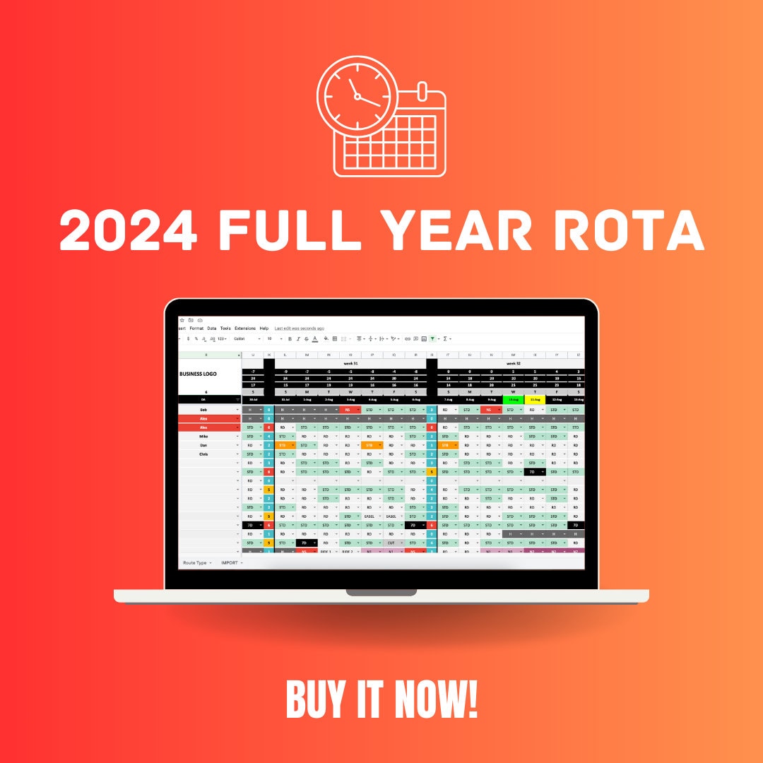 2024 Complete Google Sheets Rota Template Customizable Full-year ...