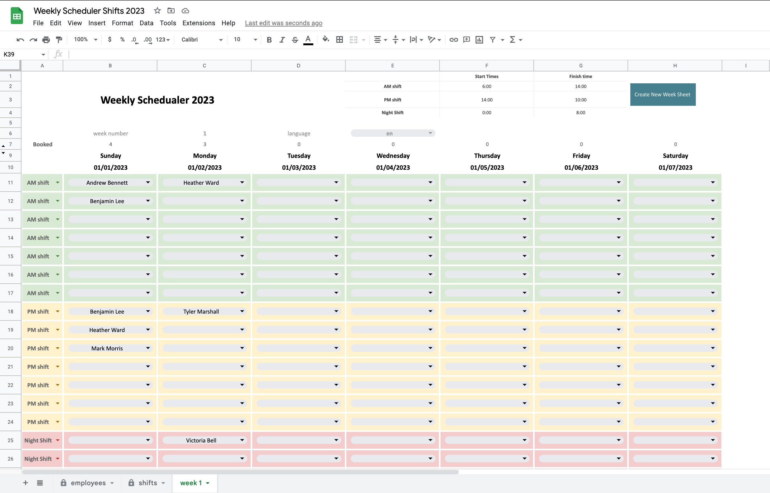 Best Shift Scheduler Google Sheet Template 2024 Weekly Shift Scheduler ...