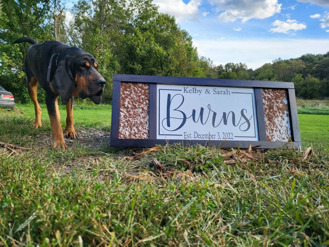 Genuine Cowhide Wood Sign Customizable Rustic Sign Rustic - Etsy