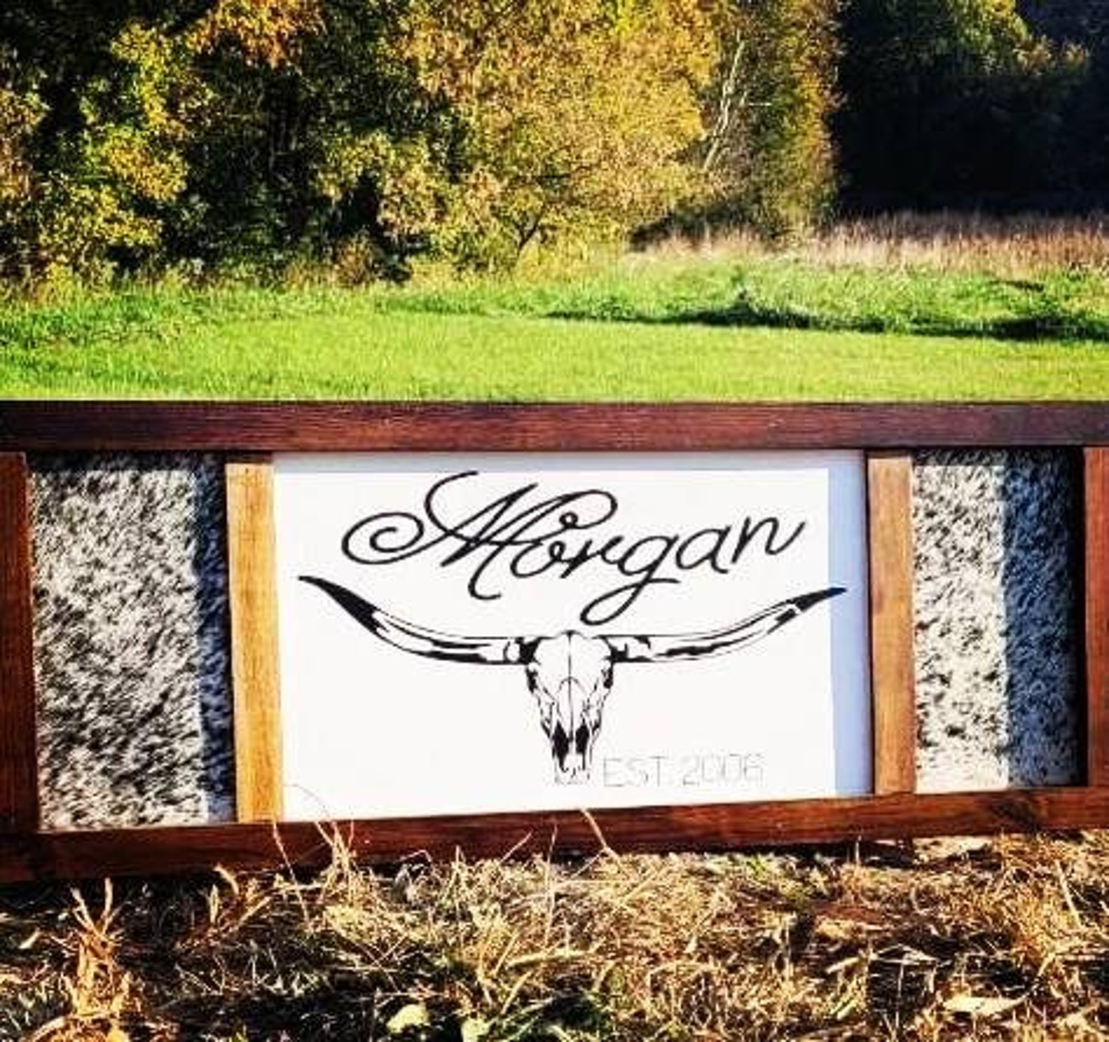 Genuine Cowhide Wood Sign Customizable Rustic Sign Rustic - Etsy