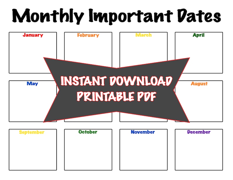 Monthly Important Dates | PRINTABLE | Monthly Plans - Etsy