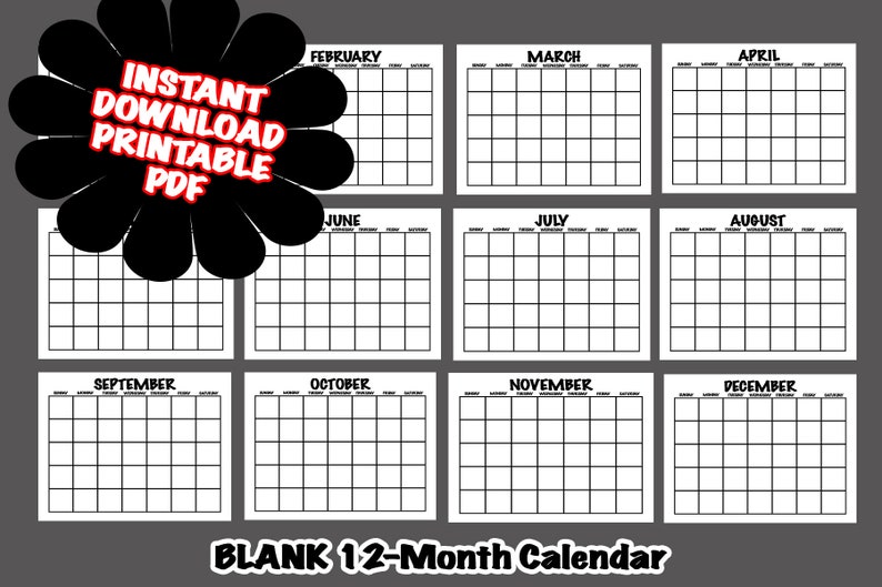 BLANK CALENDAR | PRINTABLE | Black & White Calendar | School Planner ...