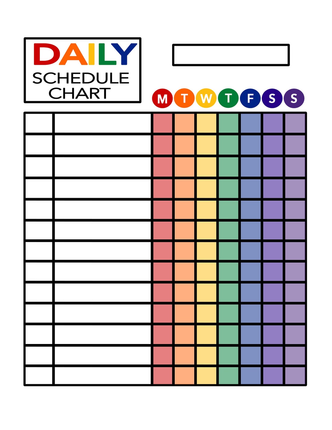 Daily Schedule Chart (WITHOUT TIMES for a More Customizable Chart ...