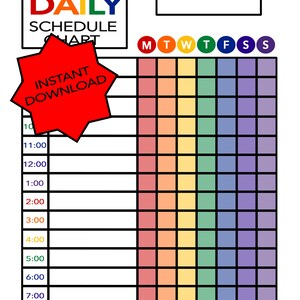 Daily Schedule Chart (WITHOUT TIMES for a More Customizable Chart ...
