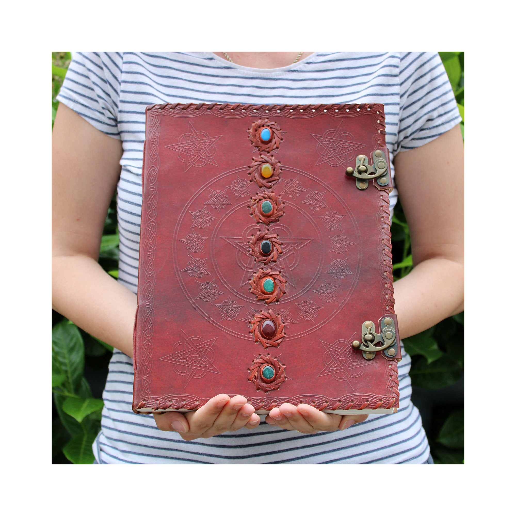 7 Chakra Extra Large Leather Bound Journal Notebook, Embossed Leather ...