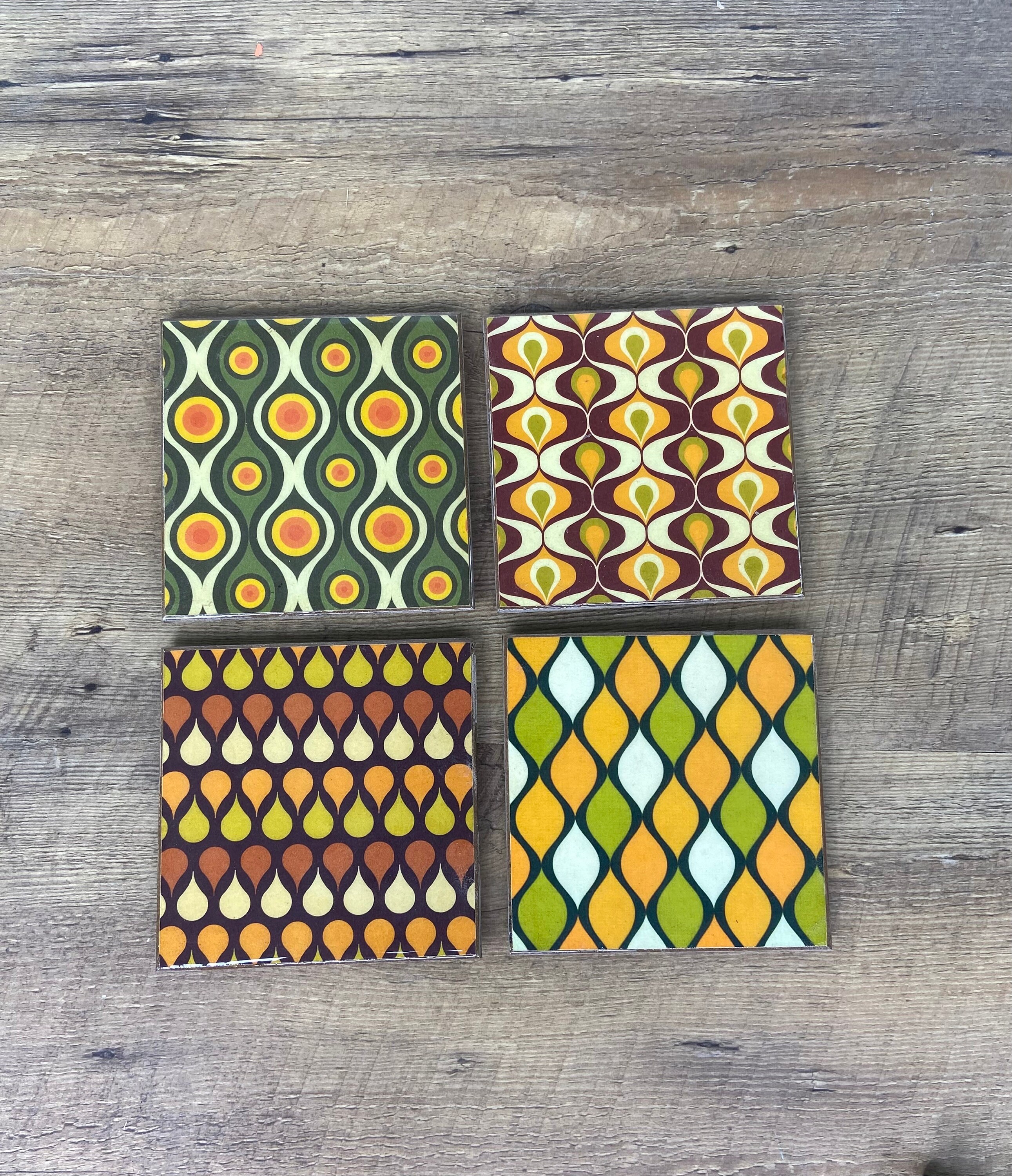 Midcentuy Modern 70s Pattern Drink Coasters Resin Sealed Hard Topcoat ...
