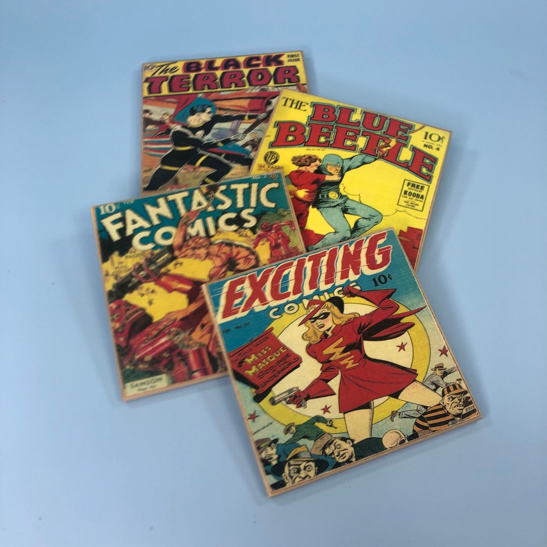Retro Pulp Action Comic Book Coasters Handmade Decorative Coaster Set ...