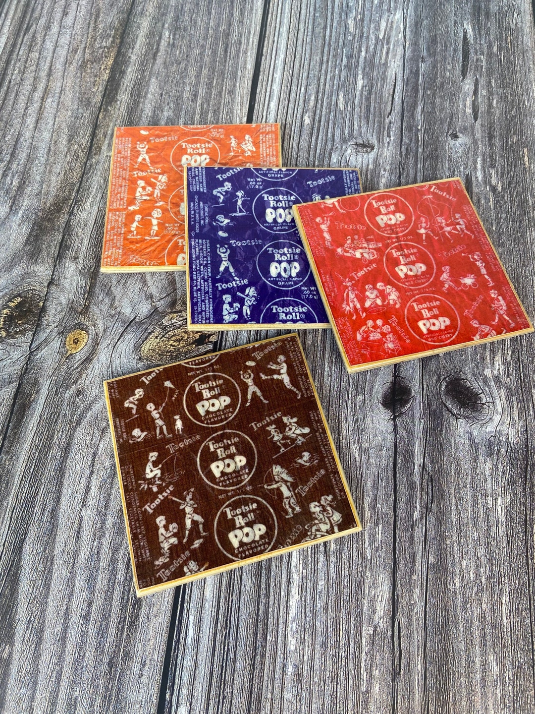 Tootsie Pop Wrapper Coasters: Handmade Wood Coaster Set - Etsy