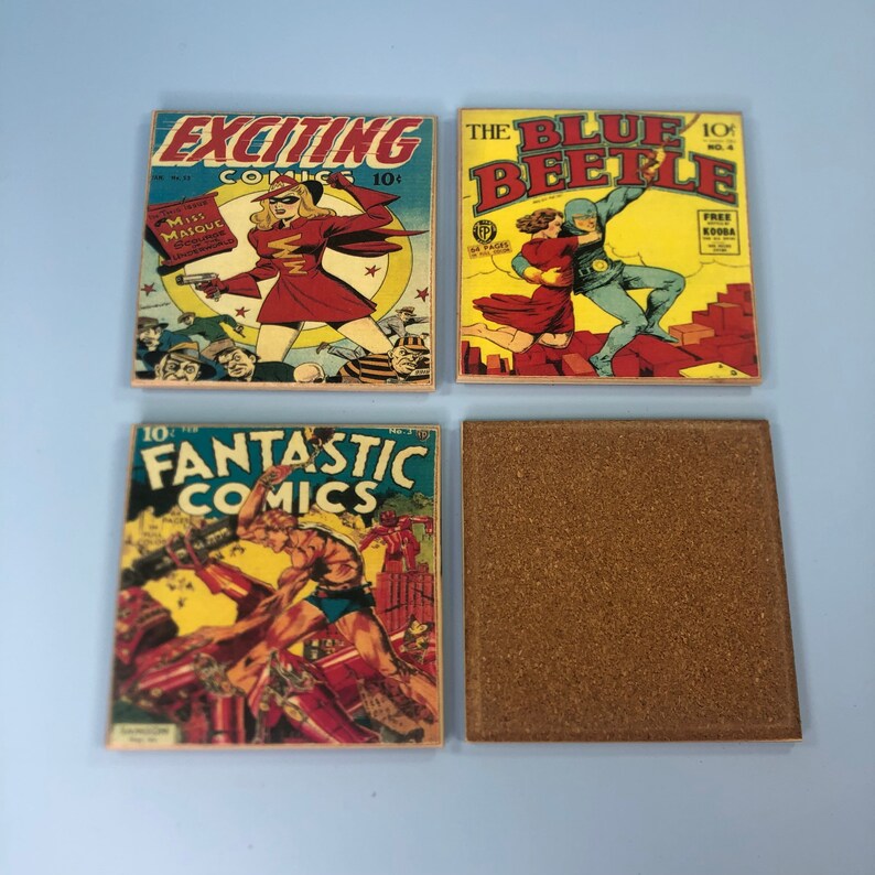 Retro Pulp Action Comic Book Coasters Handmade Wooden - Etsy