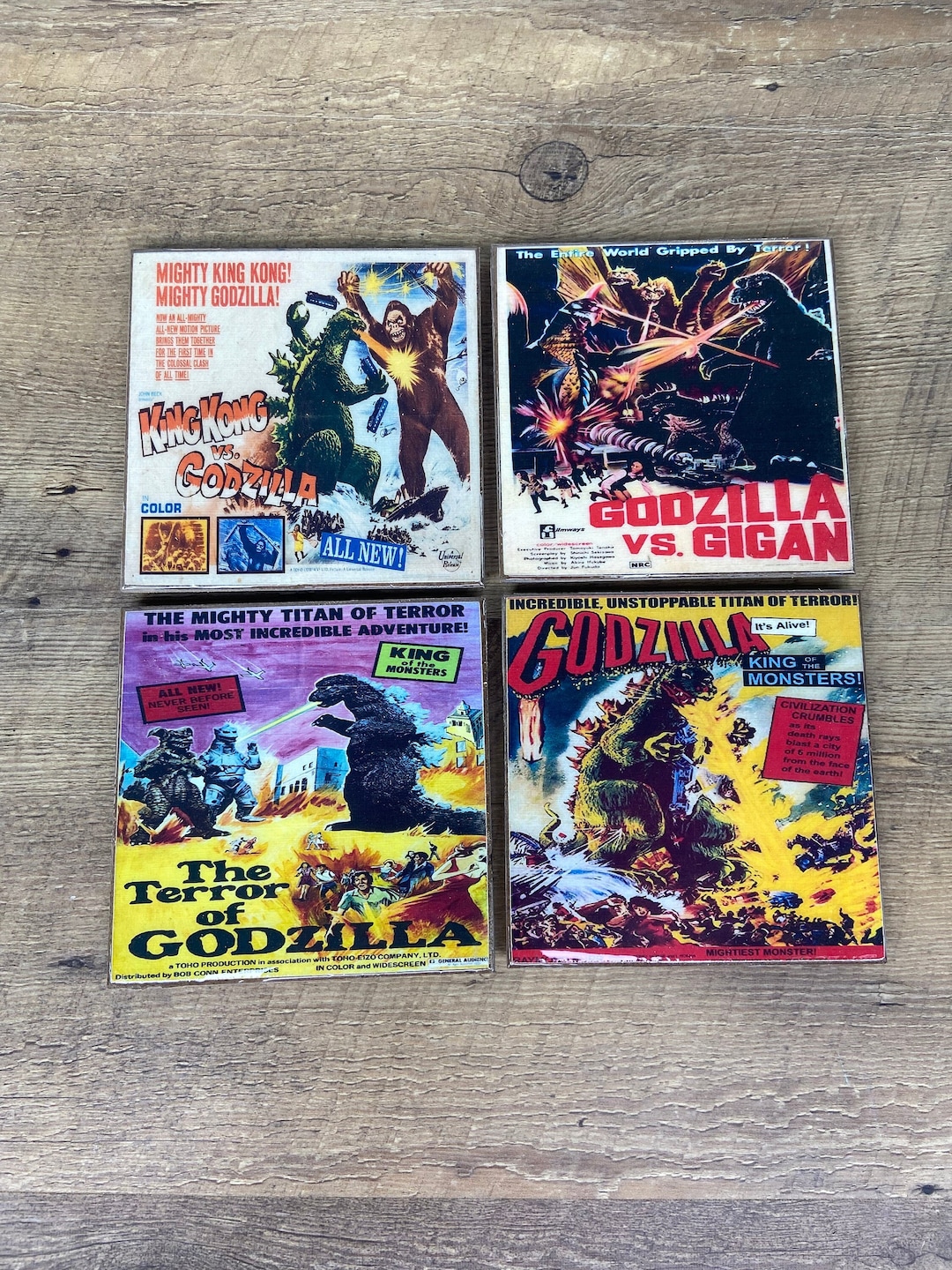 King of the Monsters Retro Godzilla Movie Poster Coasters: Handmade ...