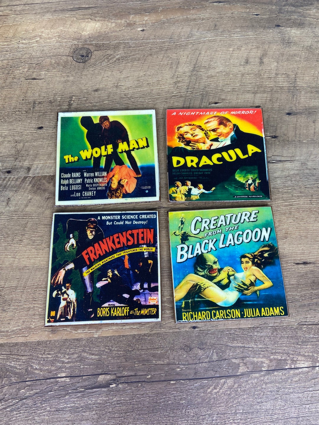 Retro Classic Horror Movie Poster Coasters - Resin Sealed Hard Topcoat ...