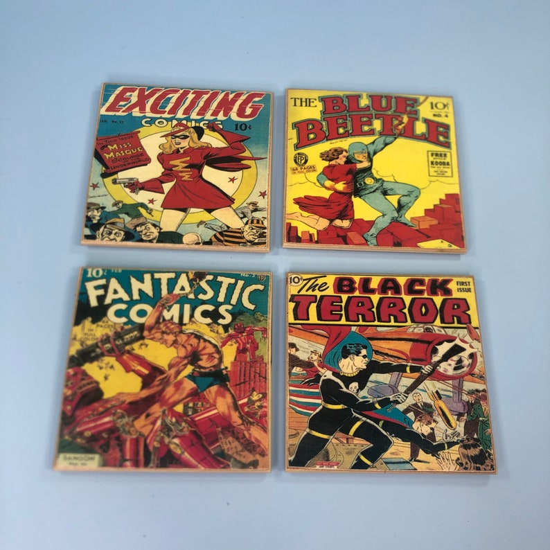 Retro Pulp Action Comic Book Coasters Handmade Decorative Coaster Set ...